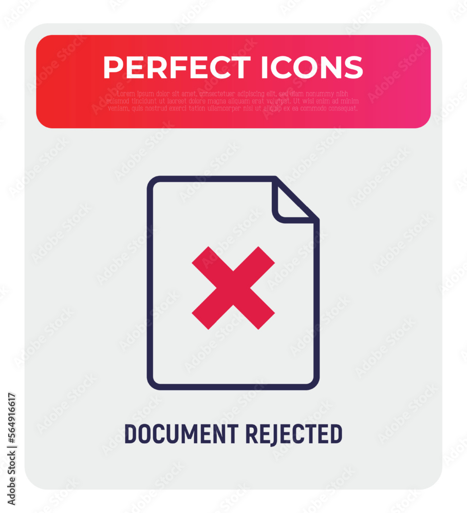 Document rejected: sheet with cross mark. Thin line icon. Modern vector ...