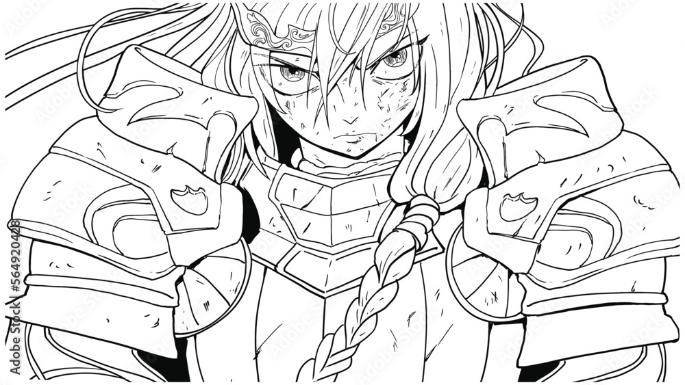 Embittered handsome anime knight, he is a young guy in a heavy plate ...