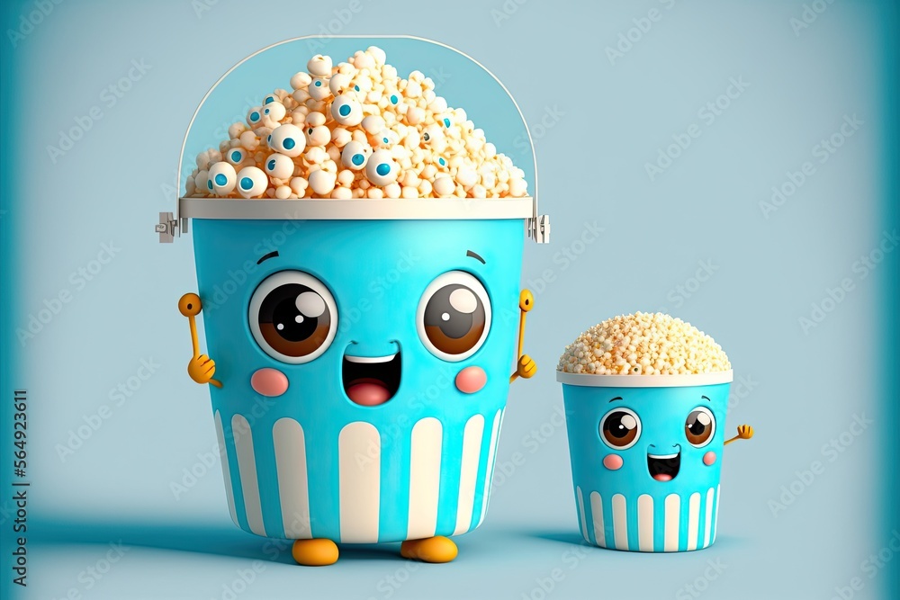 cute popcorn characters with big eyes and happy, ai art, cartoon ...