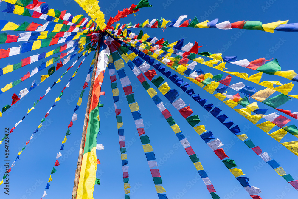 Flags of prayer in the Himalayan region of Nepal Stock Photo | Adobe Stock