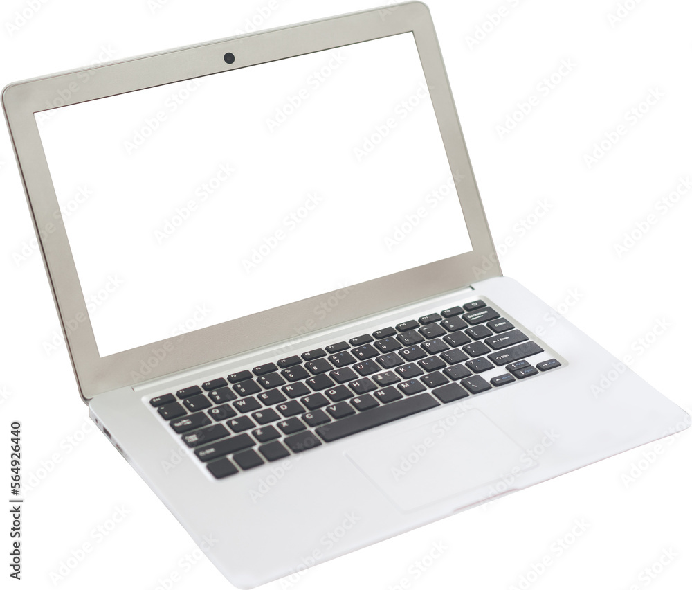 Cutout of laptop computer isolated transparent with white screen Stock ...
