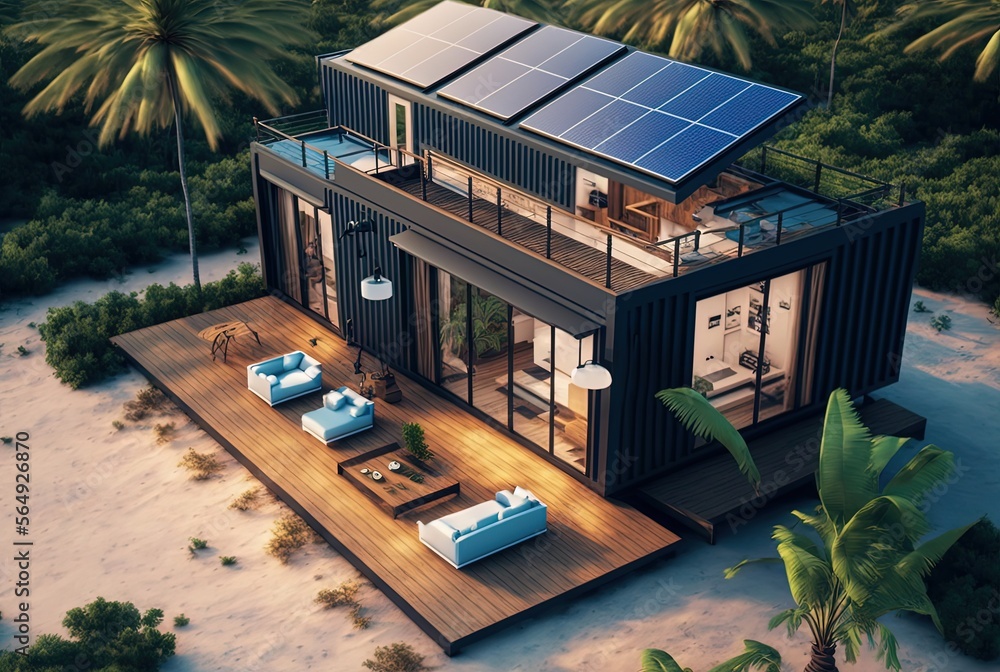 modern industry exterior style house in forest, made from converted ...