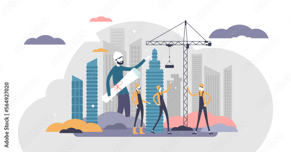 Builders illustration, transparent background. House construction flat ...