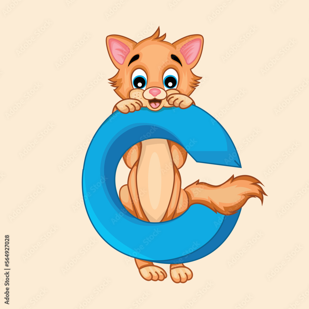 Cute Cat Vector Art, C letter cat Stock Vector | Adobe Stock