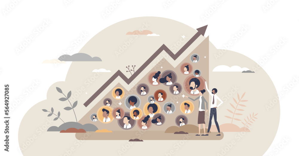 Community growth and social labor count increase tiny person concept ...