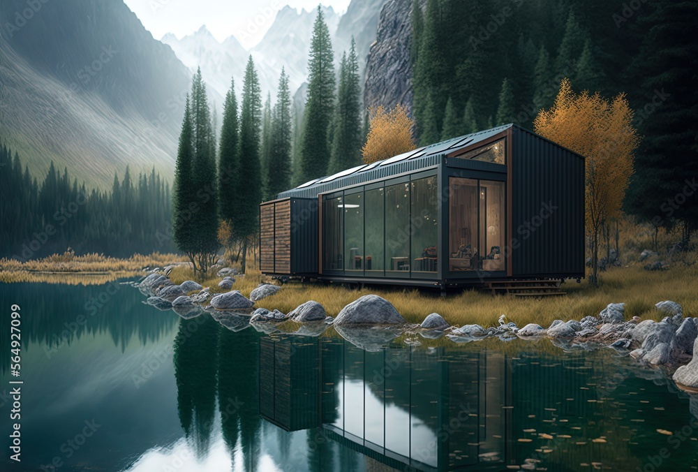 modern industry exterior style house in forest, made from converted ...