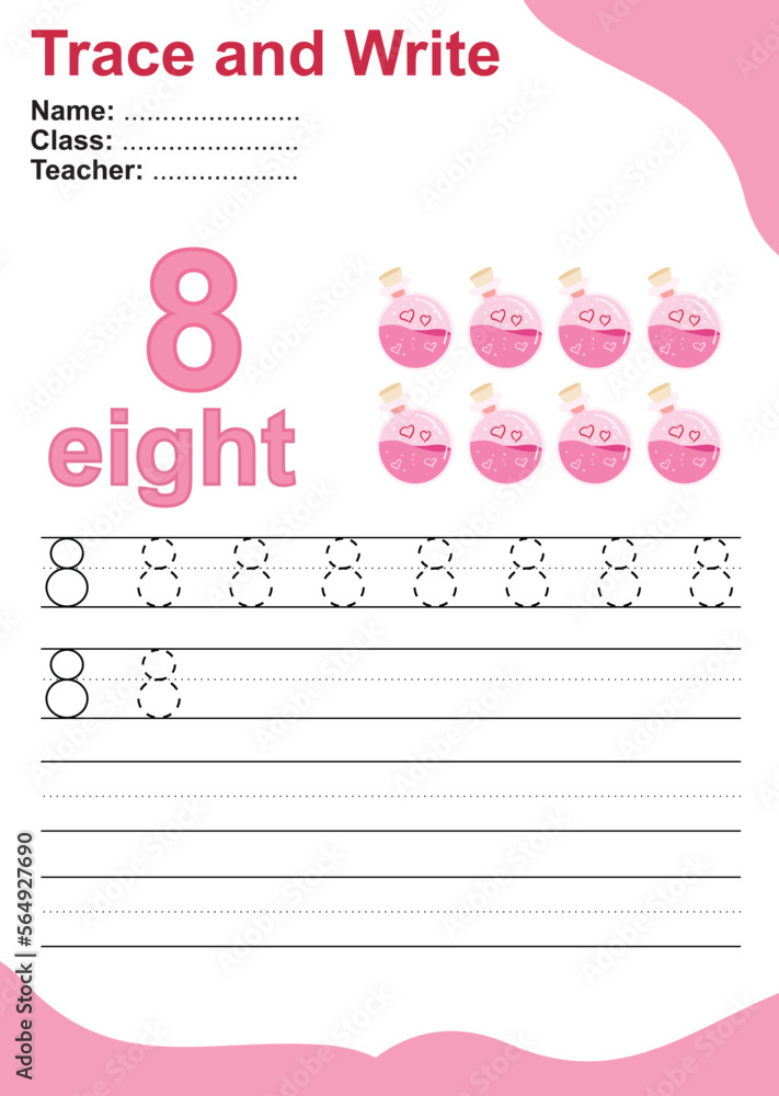 Trace and write number for children. Tracing practice worksheet for ...