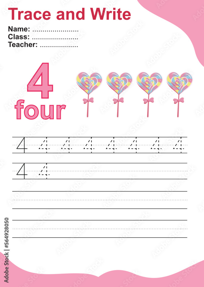 Trace and write number for children. Tracing practice worksheet for ...