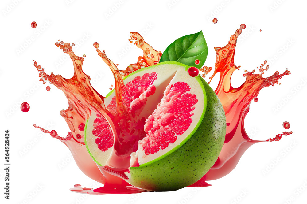 guava with guava juice splash isolated transparent background Stock ...