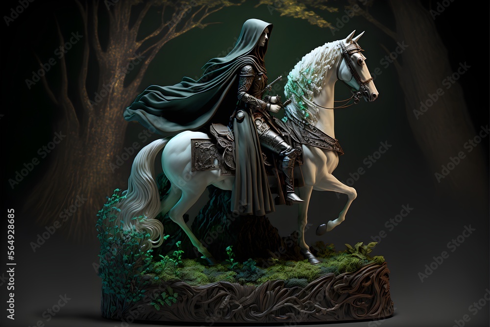elven female knight horse forest night green ambient light diorama 300 ...