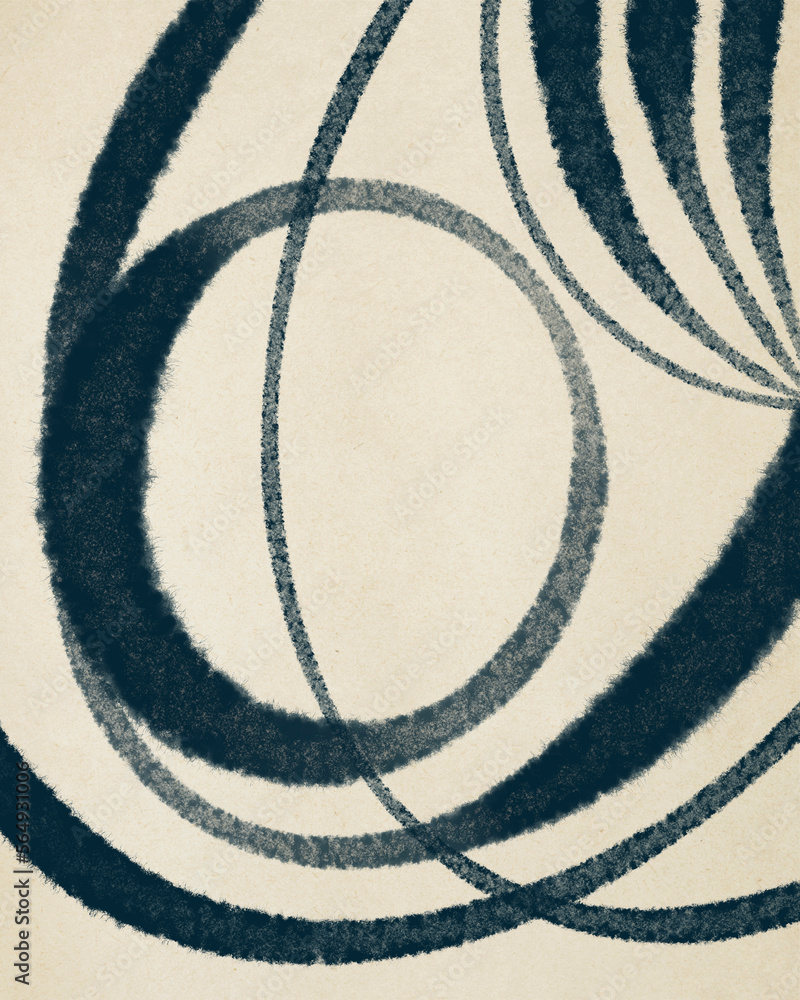 Navy Blue Abstract Painting With Overlapping Lines And Curves. Stock ...