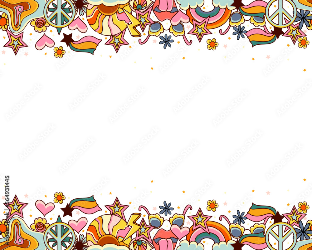 Colorful stylized decorative border.Vector 70s retro background ...