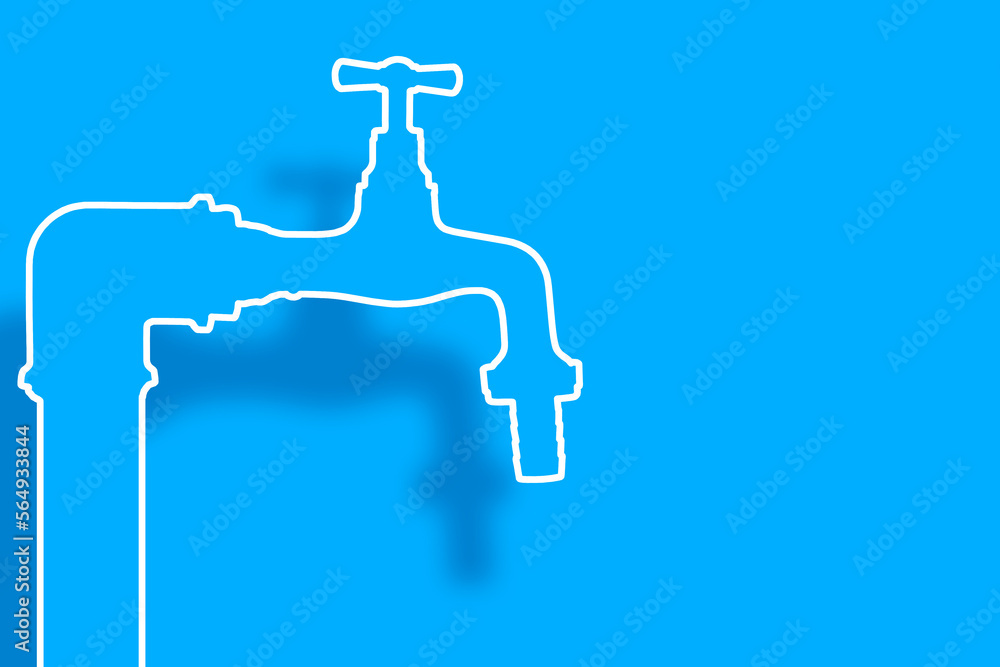 Outline of a traditional water brass faucet isolated on solid color ...