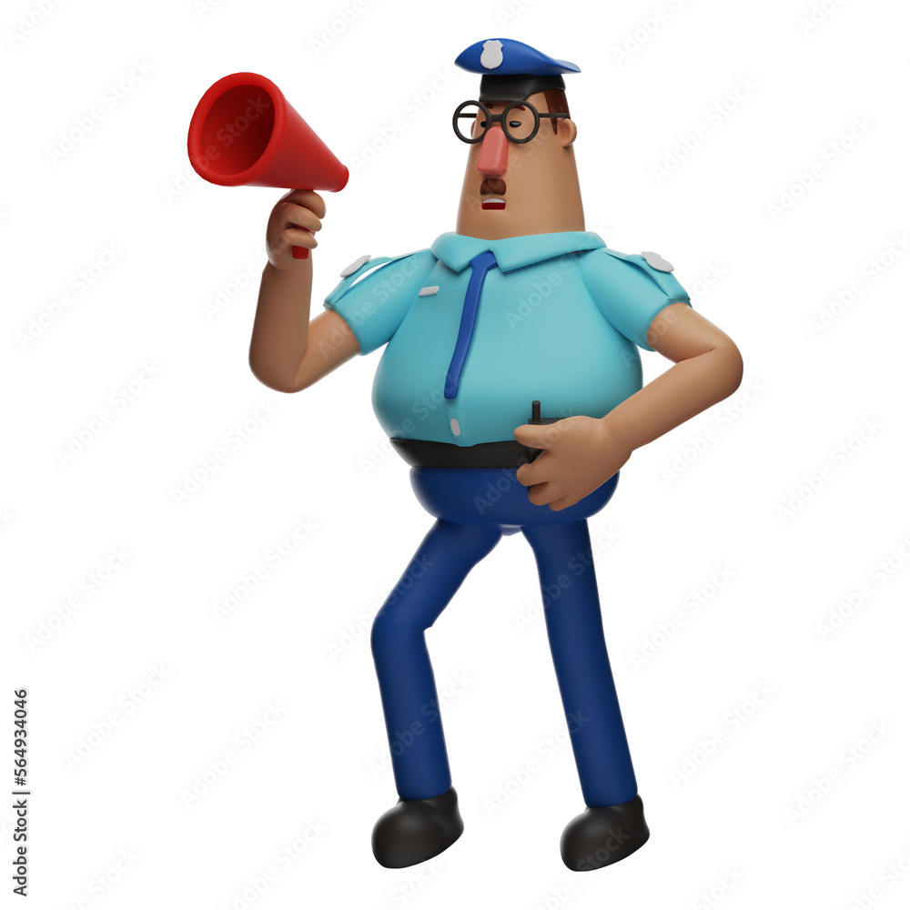 3D image of a Police Officer holding a speaker, 3D design talking ...