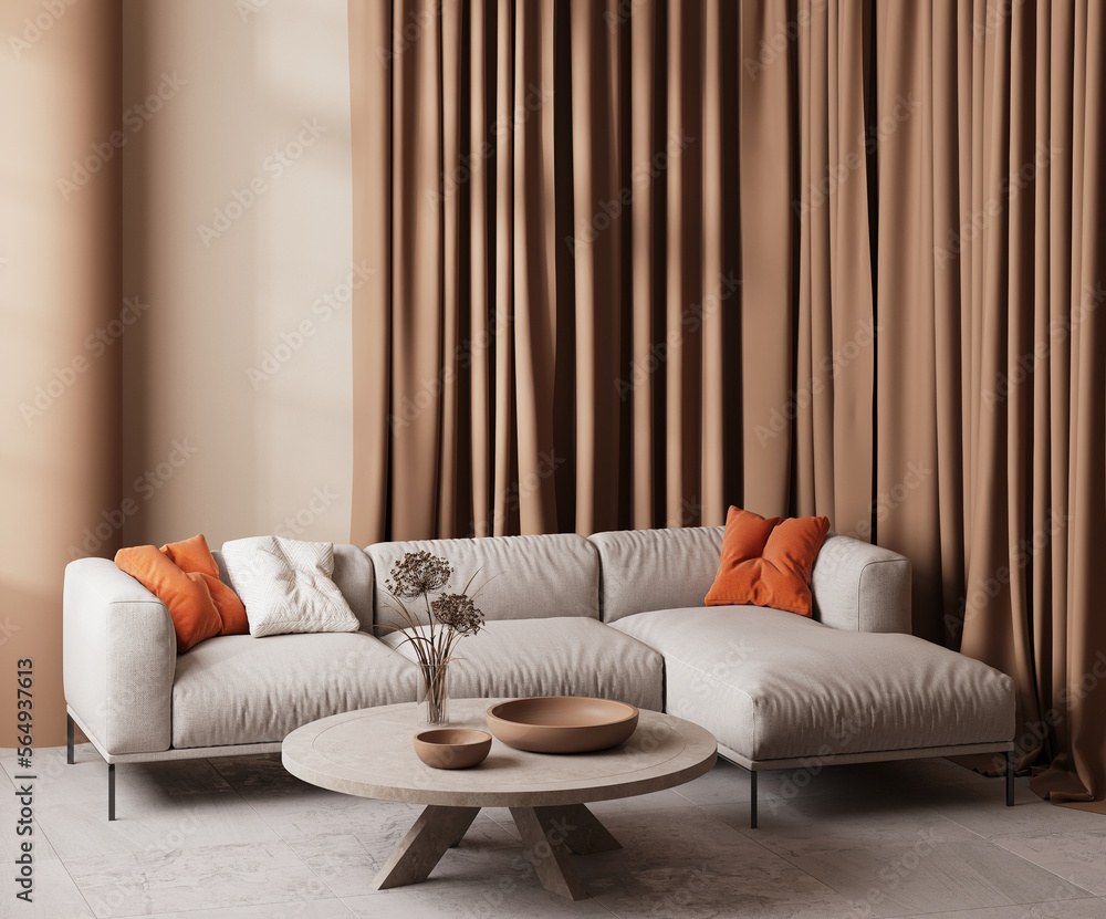 Corner sofa in modern interior design room in beige colors Stock Photo ...