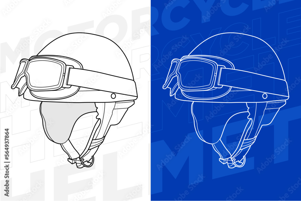 Vector template helmet half face line art helmet vector illustration ...