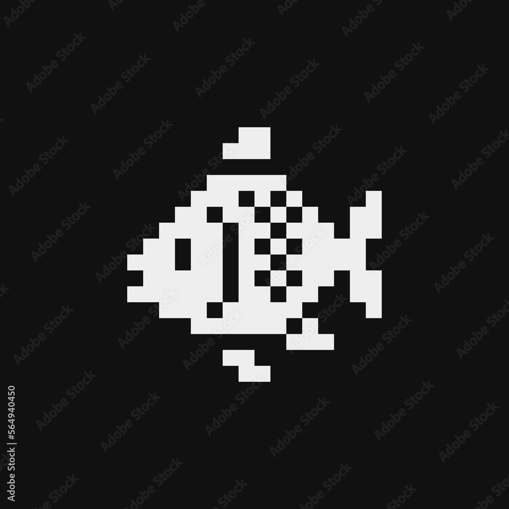 1-bit fish logo pixel art style icon element, design app, web, tattoo ...