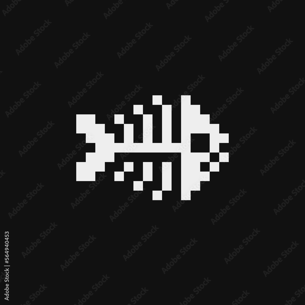 Fish skeleton emoji, pixel art icon, design for tattoo, logo, sticker ...