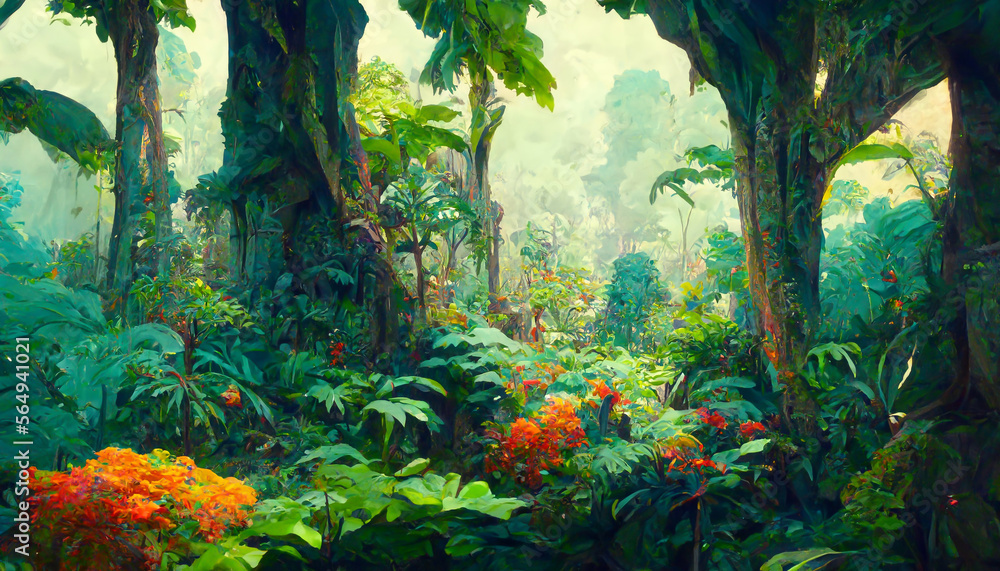 Colorful jungle background with copy space highly detailed rea ...