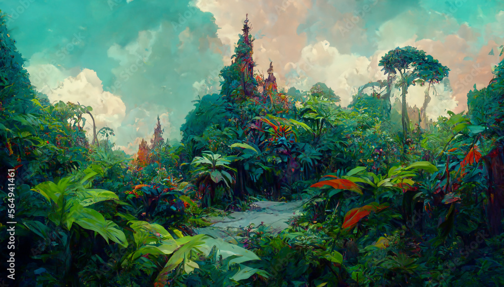 Colorful jungle background with copy space highly detailed rea ...