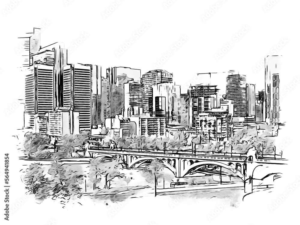 Calgary skyline and Centre Street Bridge, a historic bridge in Calgary ...