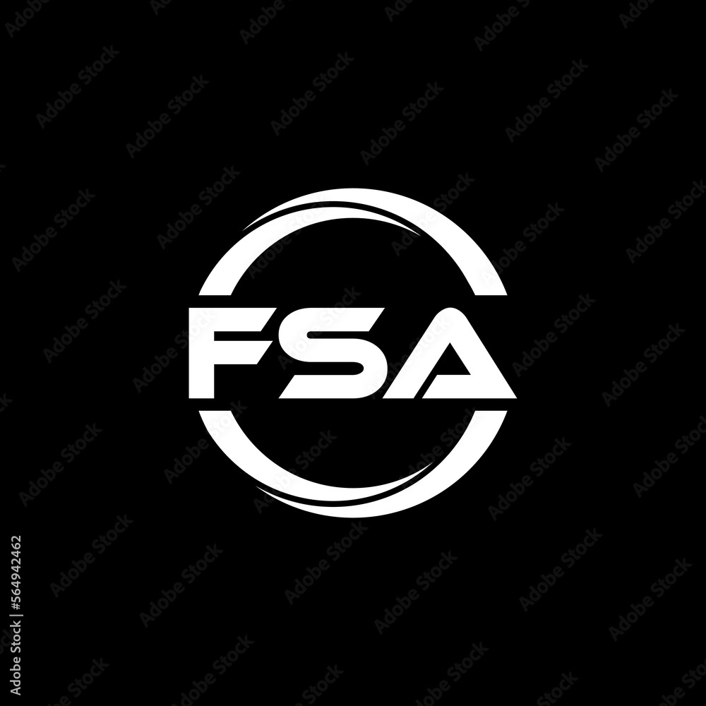 FSA letter logo design with black background in illustrator, cube logo ...