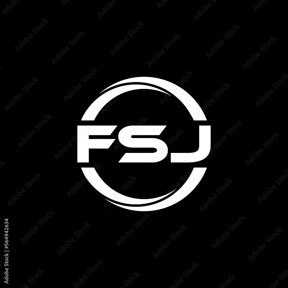 FSJ letter logo design with black background in illustrator, cube logo ...