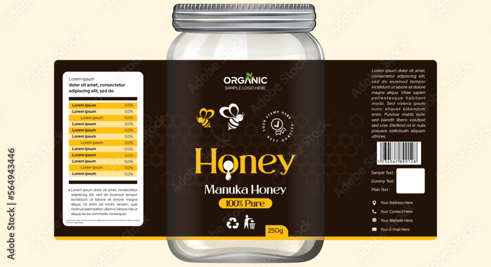 Manuka Honey label design jar packaging design black and gold honey ...