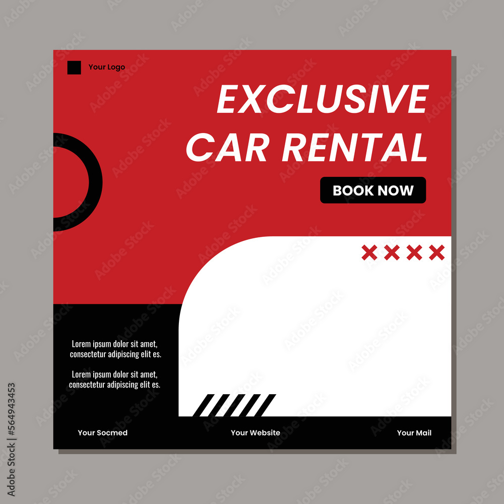editable square banner template. Car rental banner with black and red ...