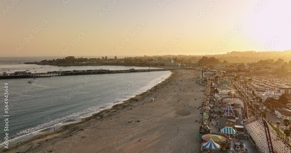 Santa Cruz California Aerial v7 flyover seaside retro beach boardwalk ...