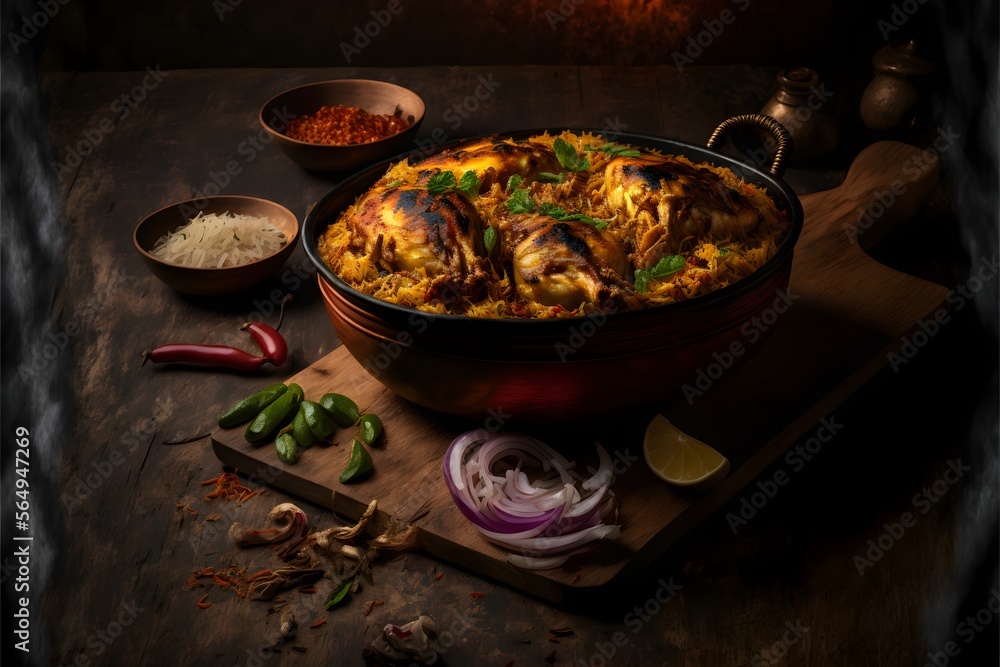 Authentic Indian Chicken Biryani, famous local gourmet food photography ...