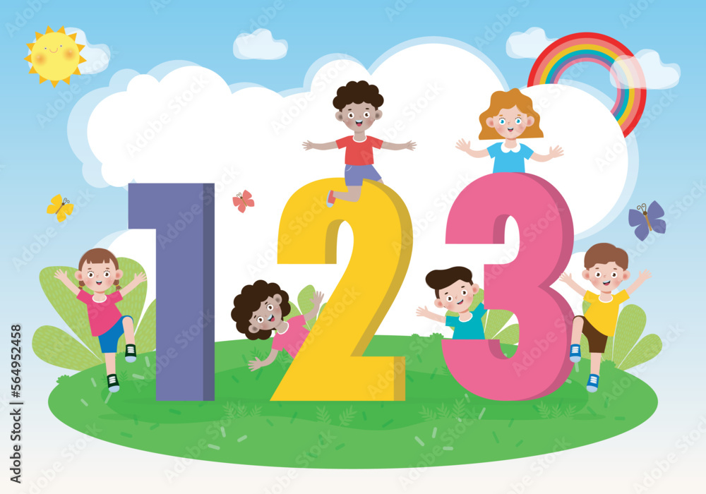 Cartoon kids with 123 numbers, children with Numbers isolated poser ...