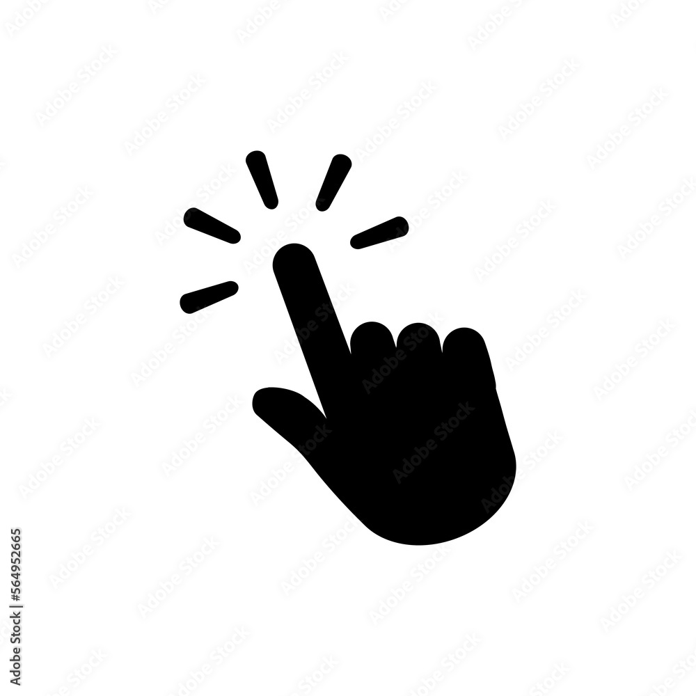 Clicking finger icon in flat style. Hand pointer symbol isolated on white background. Simple ...