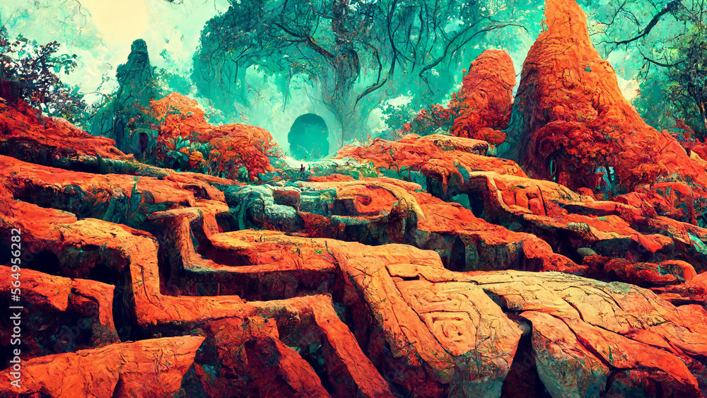 Mayan civilization forest land cave illustration art Generative AI ...