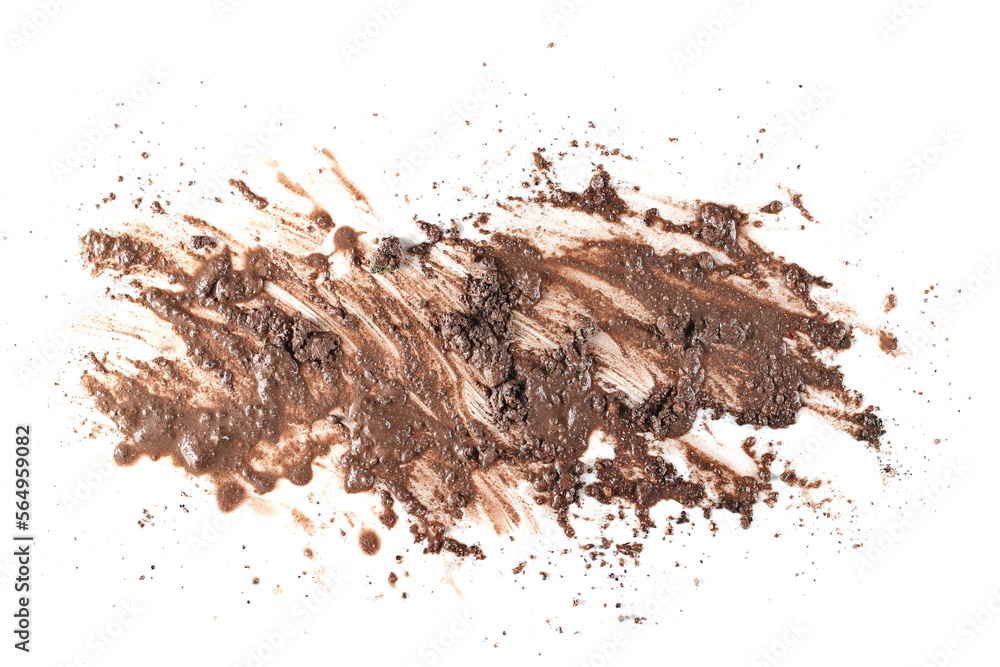 Wet mud, stains texture isolated on white background, top view and ...