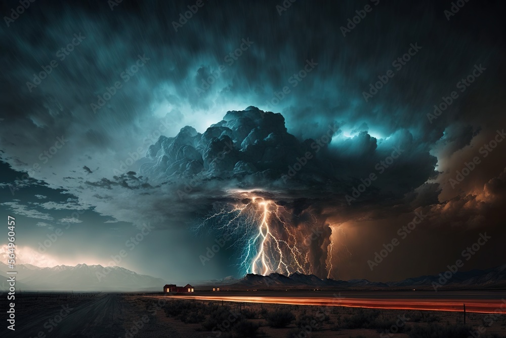 Heavy thunderstorms with big winds and striking lightning on the night ...