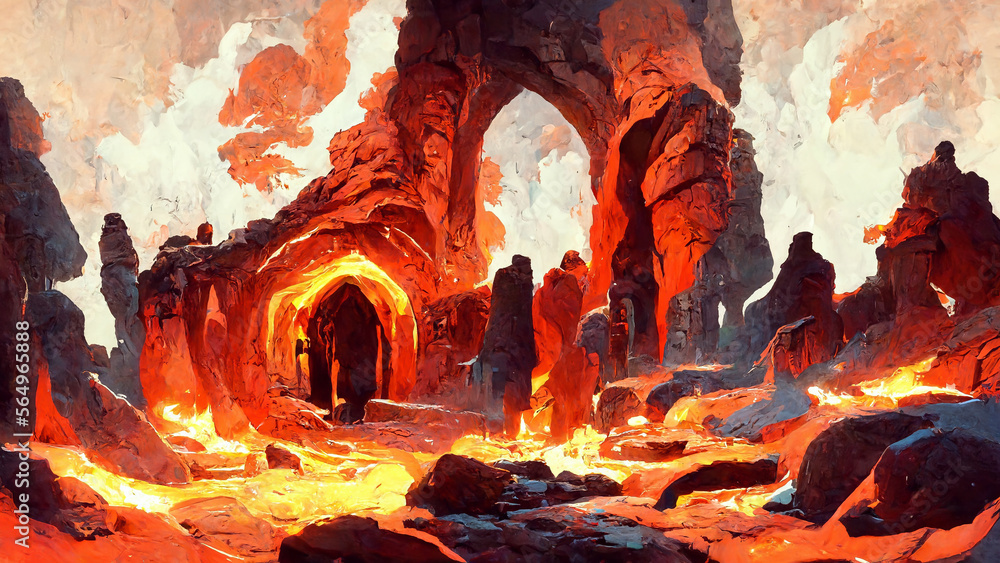 Medieval style and features fire cave illustration Generative AI ...