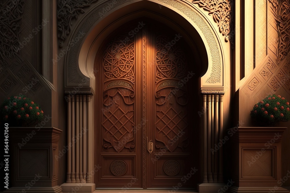A beautiful architectural design of the entrance door to the mosque ...