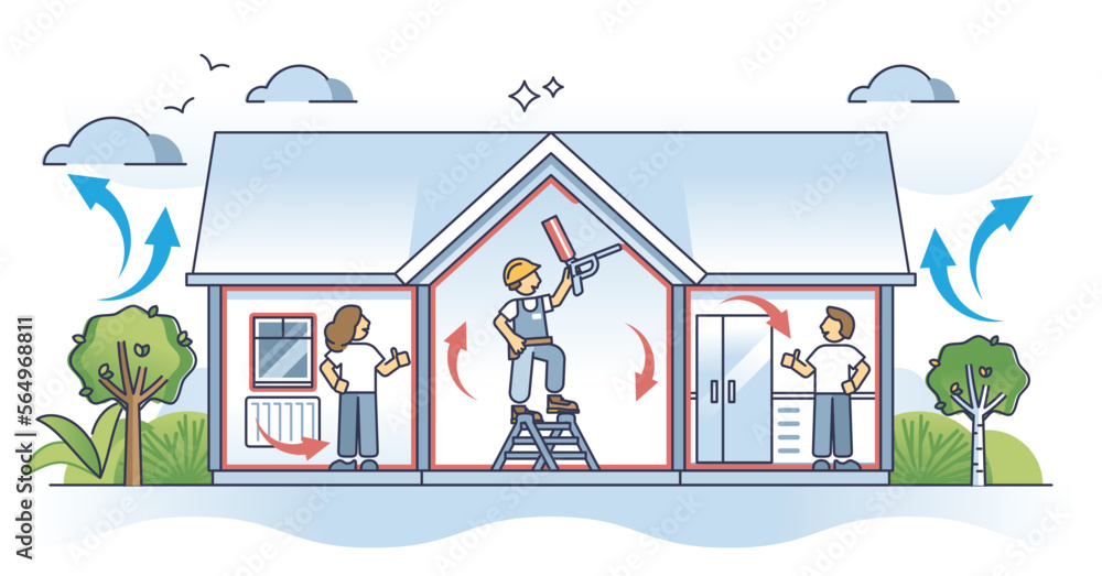 Air sealing and home insulation with foam to save energy outline ...