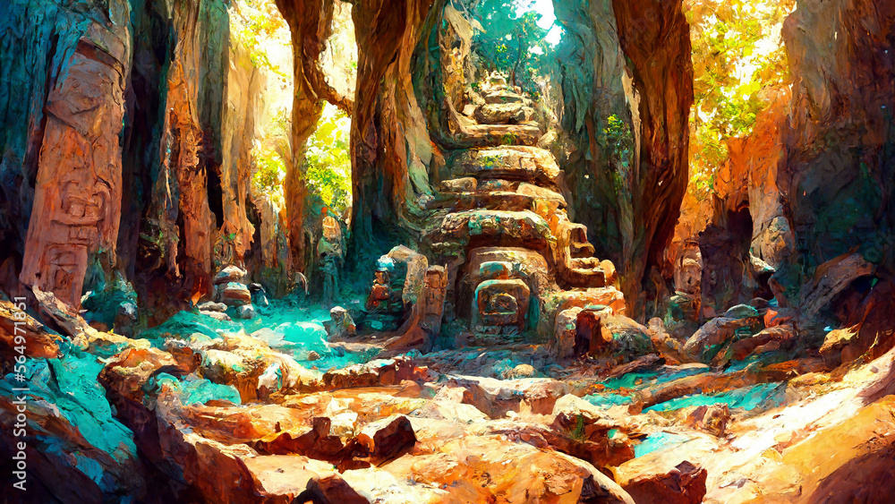 Mayan civilization forest land cave illustration Generative AI Content ...