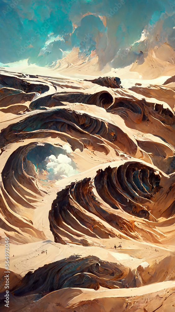 Dune valleys with deep wind holes carved out illustration Generative AI ...