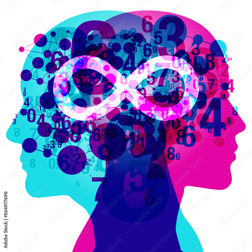 2-person back-to-back silhouette overlaid with semi-transparent ...