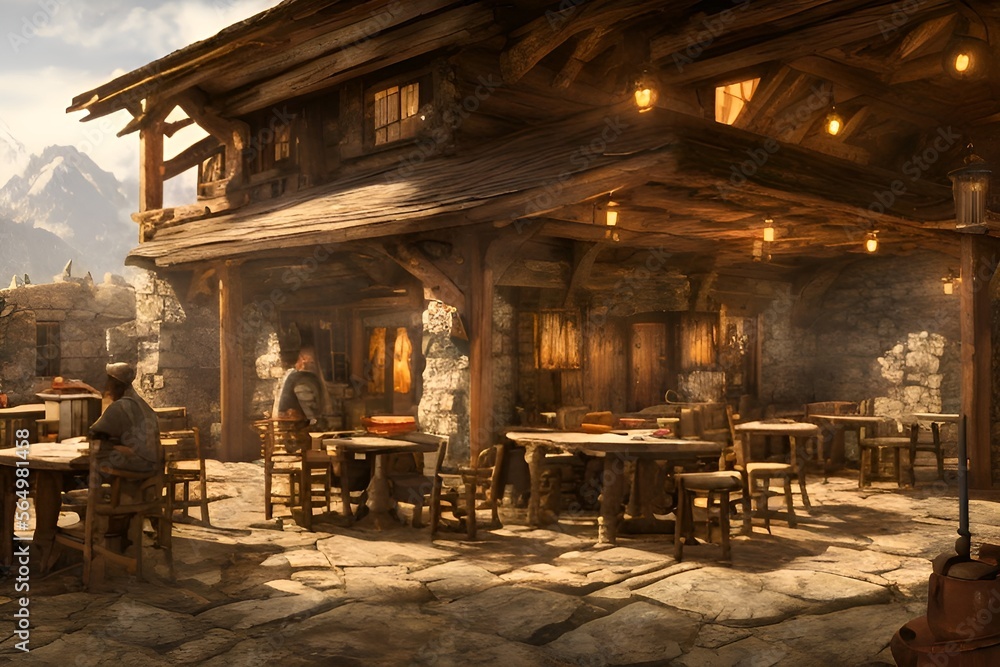 tavern, tavern, landscape, building, architecture, fantasy, mystical ...