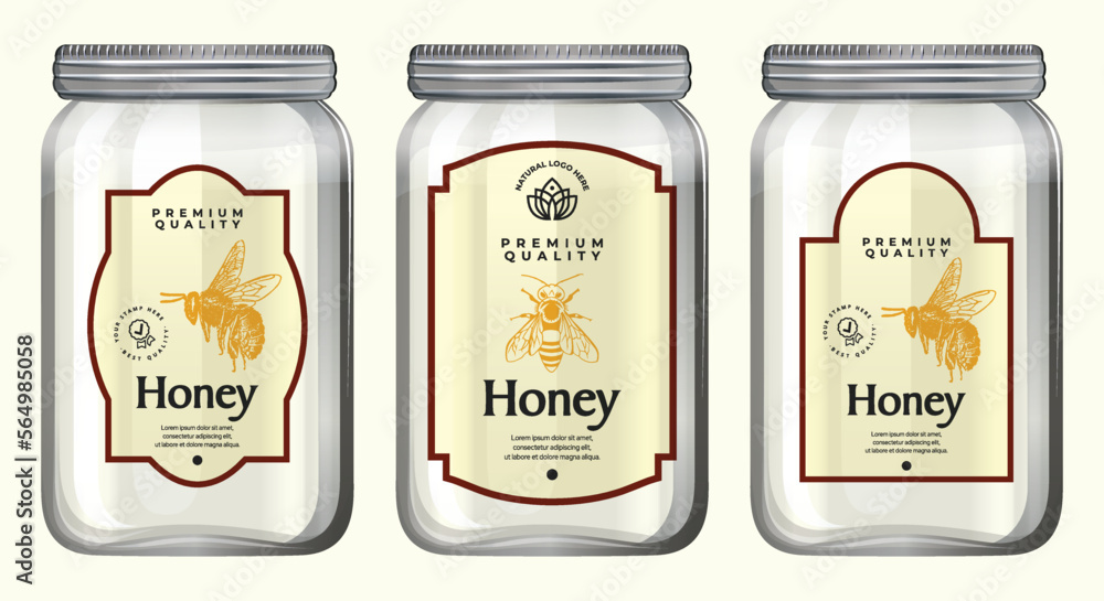 Honey label design Set with jar honey product packaging design creative ...
