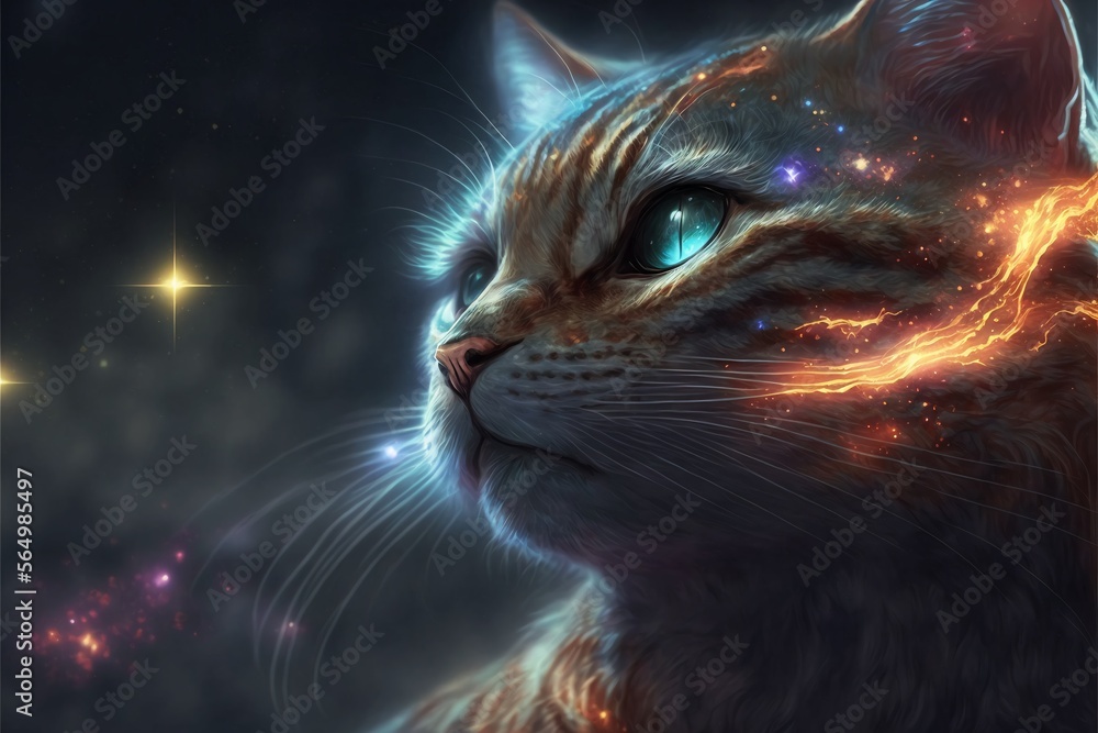 Illustrazione Stock Powerful Epic Legendary Cat Kitten in Universe ...