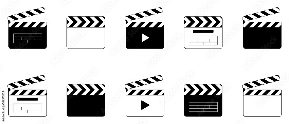 Movie Clapper board icon set. Open and closed clapper symbol Stock ...
