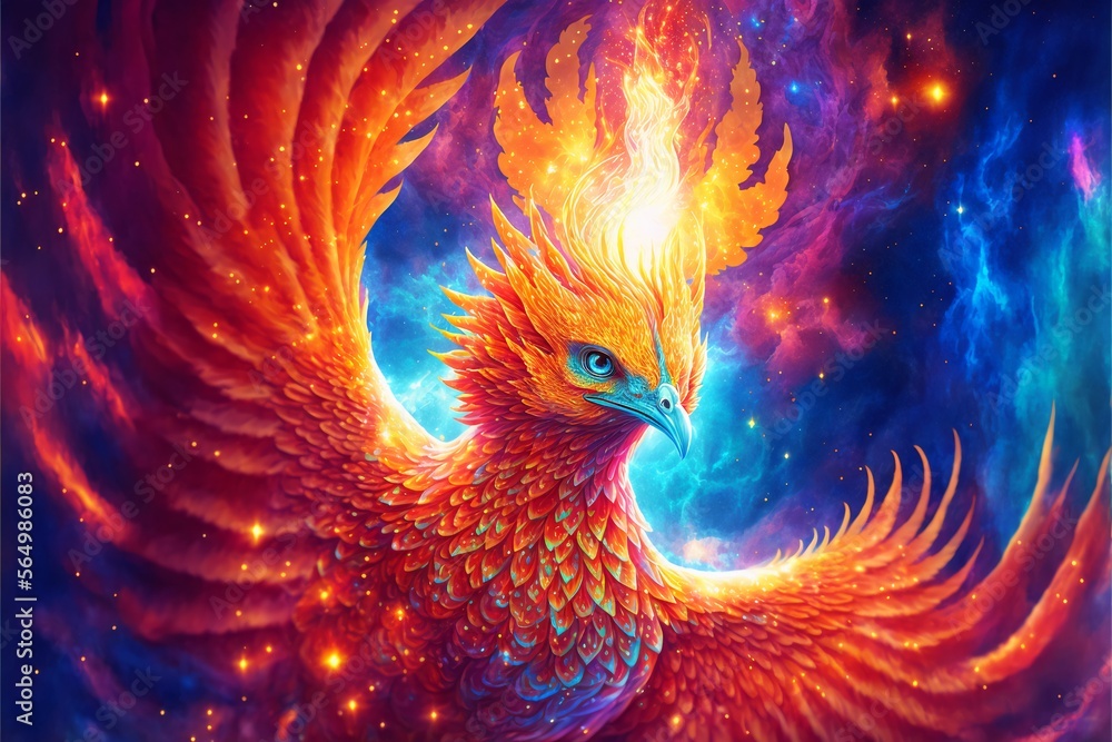 Powerful Epic Legendary Phoenix Spreading Glowing Wing in Universe ...