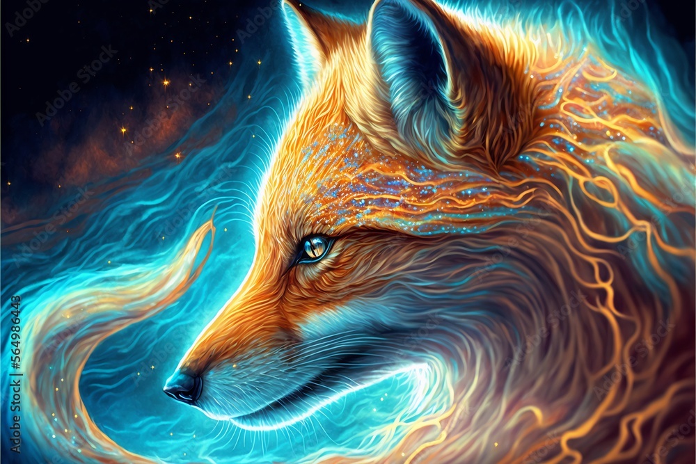 Powerful Epic Legendary Fox Kitsune in Universe. Spiritual Animal ...