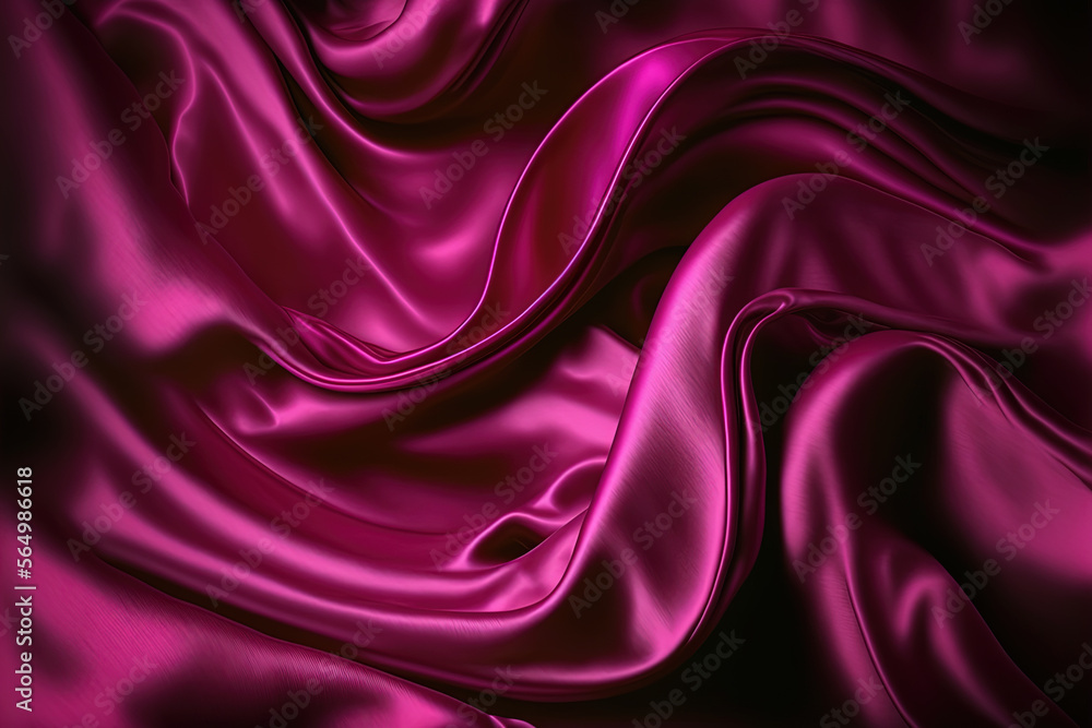 Generative AI, Flowing satin fabric texture in magenta color. Glossy ...