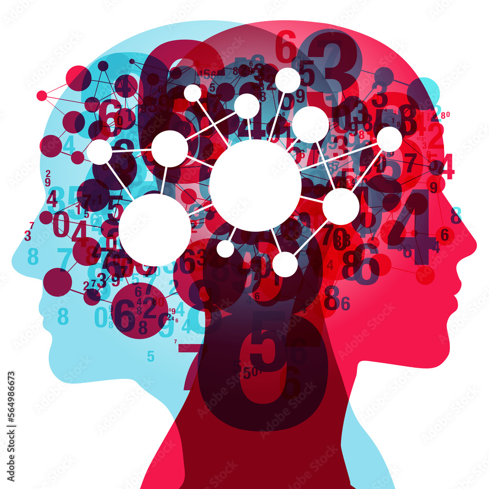 2 back-to-back figure silhouettes overlaid with various blending semi ...